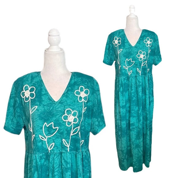 Vintage | Dresses | Vintage 9s Studio Genuine Teal Tiedye Flower ...